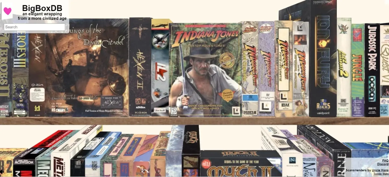 View And Interact With 3D Retro PC Game Boxes at BigBoxDB.com
